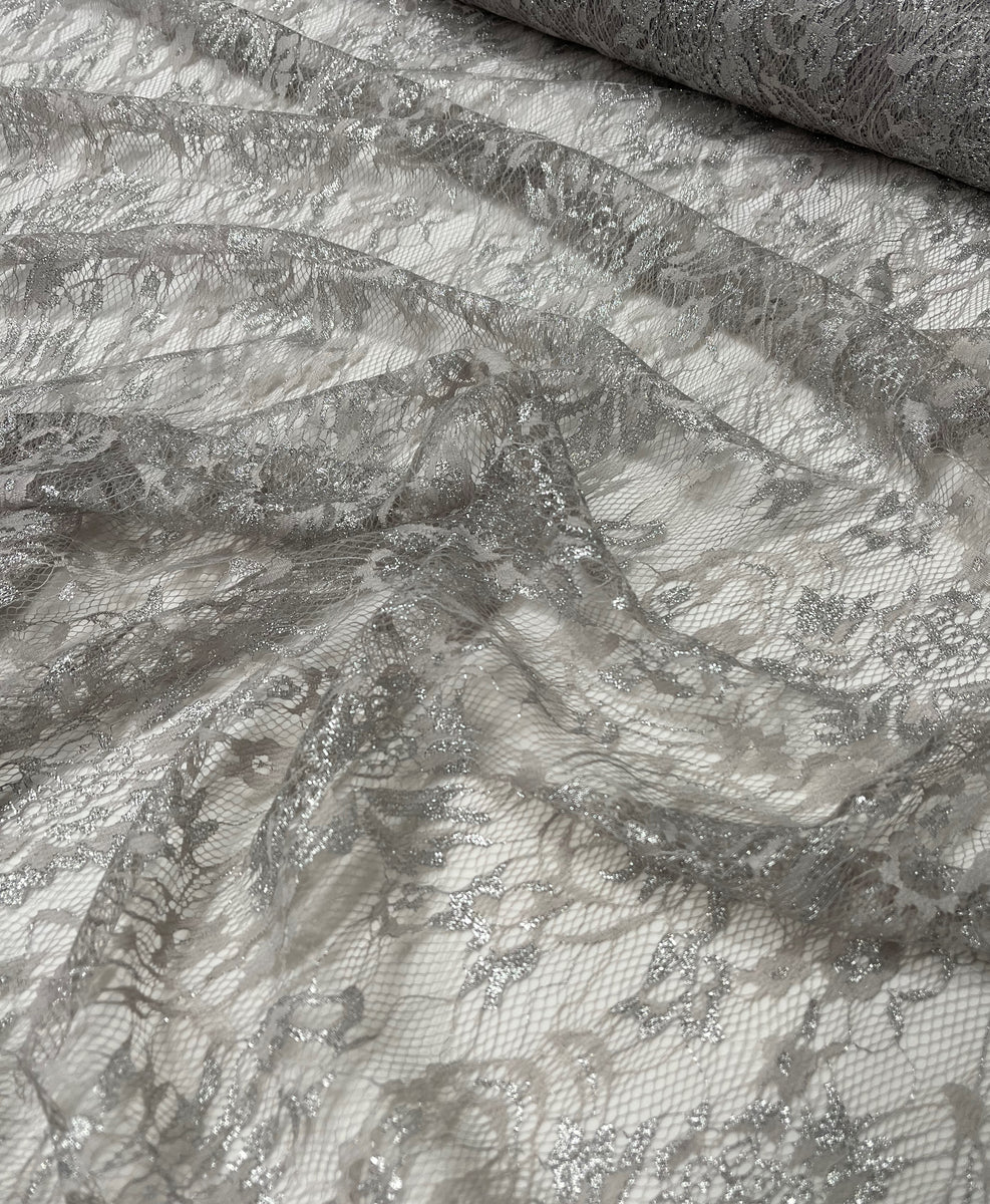 One-Way stretch Lace Silver (10.5m Piece) | Silk Trader